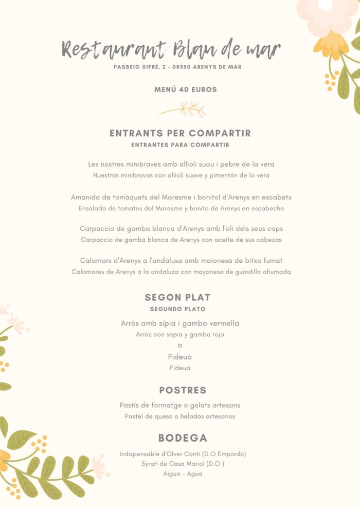 Menú 40 € - Restaurant Blau de Mar